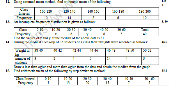 CBSE Class 10 Mathematics Statistics Worksheet Set A CBSE Class 10 Mathematics Statistics Worksheet Set A
